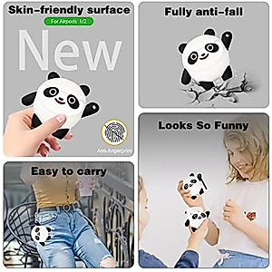 Joyleop White Panda Silicone Case for Airpods 1/2, Cute Lucky Character Fun Funny 3D Hypebeast Design Kids Girls Teens Cover, Fashion Kawaii Cool Stylish Soft Air pods Cases for Airpod 1&2