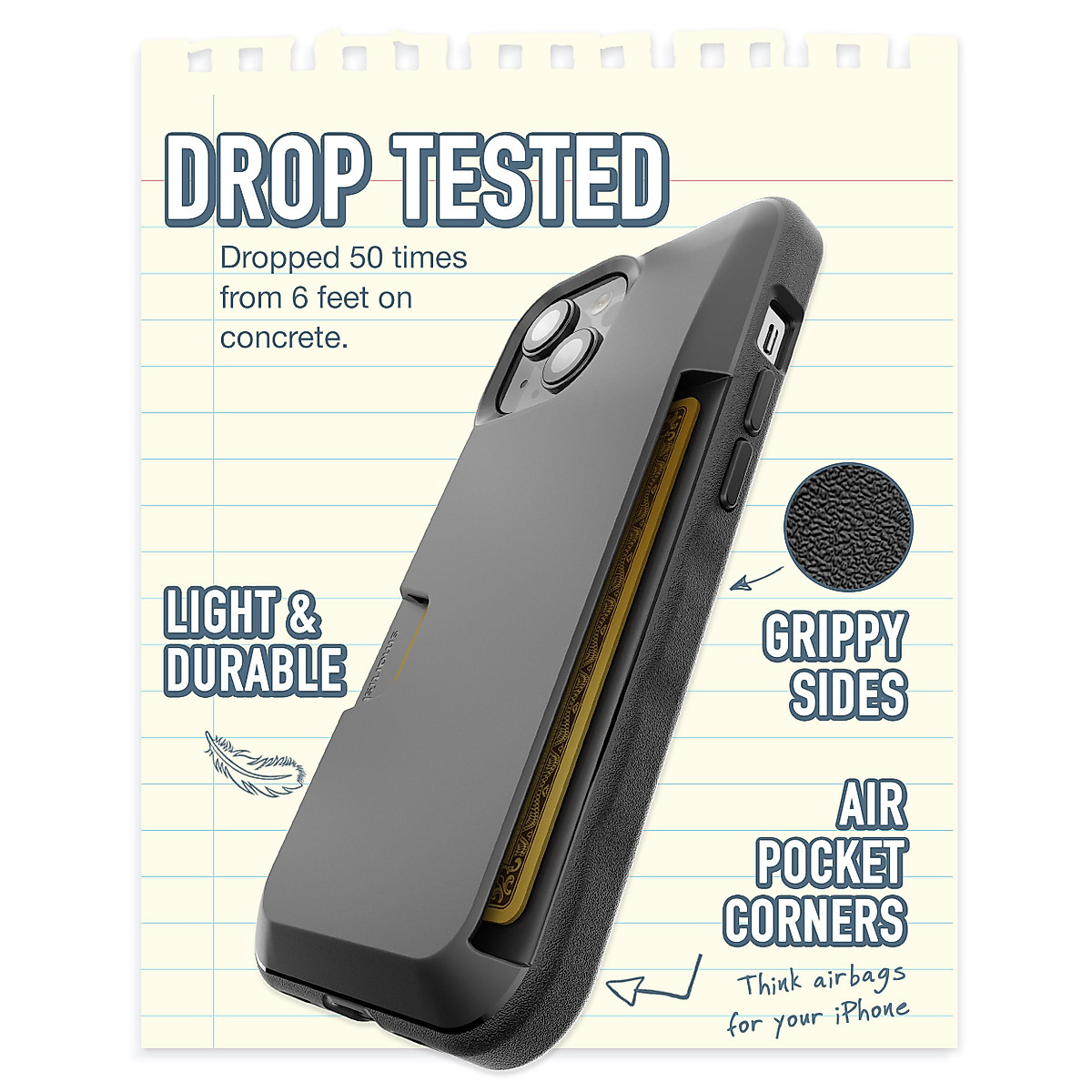 Smartish iPhone 15 Wallet Case - Wallet Slayer Vol. 1 [Slim + Protective] Credit Card Holder - Drop Tested Hidden Card Slot Cover Compatible with Apple iPhone 15 - Black Tie Affair