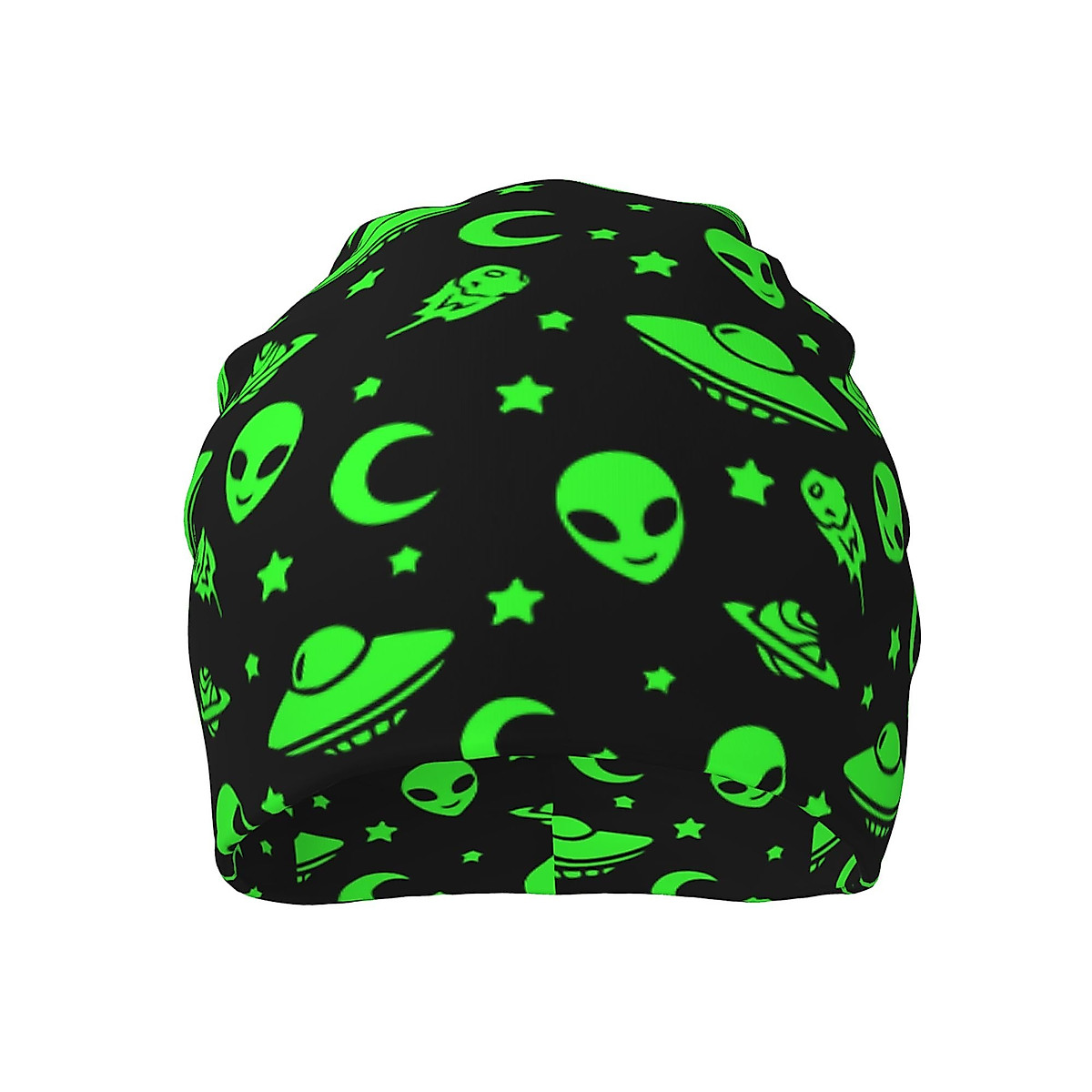JZDACH Slouchy Men's Cool Beanie Slouch Cap Baggy Hip-Hop Winter for Green Alien Moon Spaceships Planet Black Hat Winter Hats for Men and Women Warm Daily Lightweight Cap