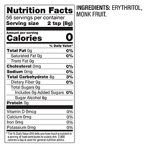 BetterBody Foods Monk Fruit Sweetener Blend, Raw Cane Sugar Substitute, Zero Calorie, Keto Diet Friendly, Zero Net Carbs, Zero Glycemic, Baking, Extract, Sugar Replacement, 1lb, 16 oz