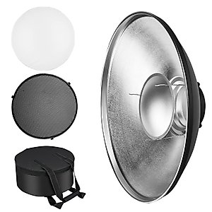 Soonpho 16 inch/42cm Standard Reflector Beauty Dish with Honeycomb Grid, Diffuser Sock and Bag,for Bowens Mount Studio Strobe Flash Light Like Neewer VC-400HS VE-300 Godox AD200 AD180 AD360(Silver)