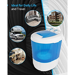 Muhub Portable Twin Tub 16.5lbs Mini Washing Machine,Compact Semi-automatic Washer and Spin Combo,Top Load,Portable Washer for Dorms,Apartments,RVs(White & Gray)