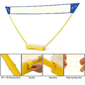 Goplus Portable Badminton Net Set, Volleyball Badminton Net with Storage Base, Rackets, Shuttlecocks, Freestanding Badminton Combo Set for Backyards, Beach, Family Outdoor Games (10FT- 4 Rackets)