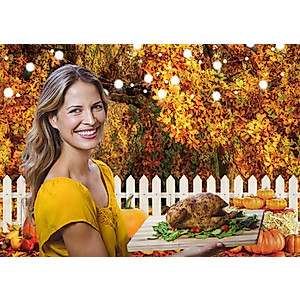 LFEEY Autumn Forest Thanksgiving Day Photography Backdrop, 10x8ft Rustic Fall Barn Pumpkin Thanksgiving Party Farm Harvest Event Backdrop, Kids Adults Photoshoot Photo Booth Studio Prop