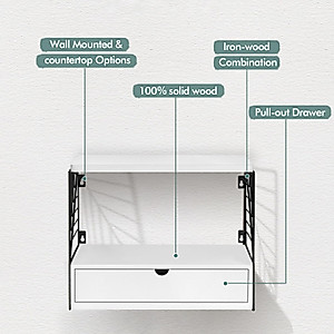Floating Nightstand, Wood Bedside Shelf Wall Mounted with Drawer, Modern Style Bedside Table, Floating End Table, 2 Tier Floating Shelves for Bedroom, Living Room, Bathroom, Office