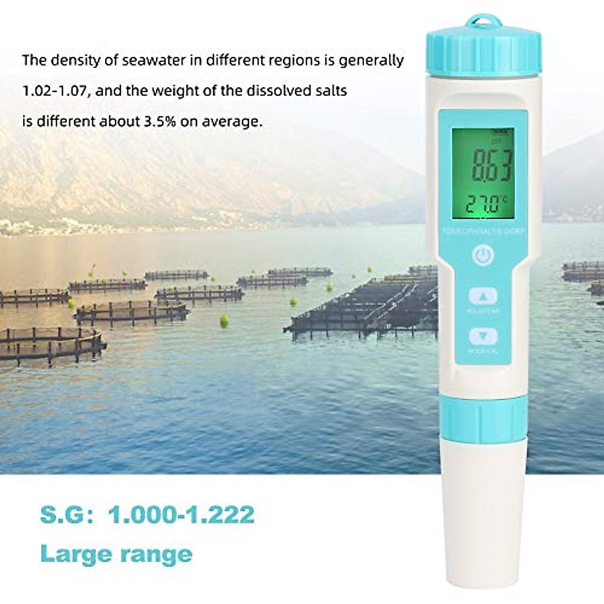 Water Quality Tester, Salt Tester, Digital Screen 7 in 1 Multifunction Pen Type Water Quality Testing Meter Fast Accurate Calculation Salinity PH TDS EC ORP Tester IP67 Waterproof Detachable Probe