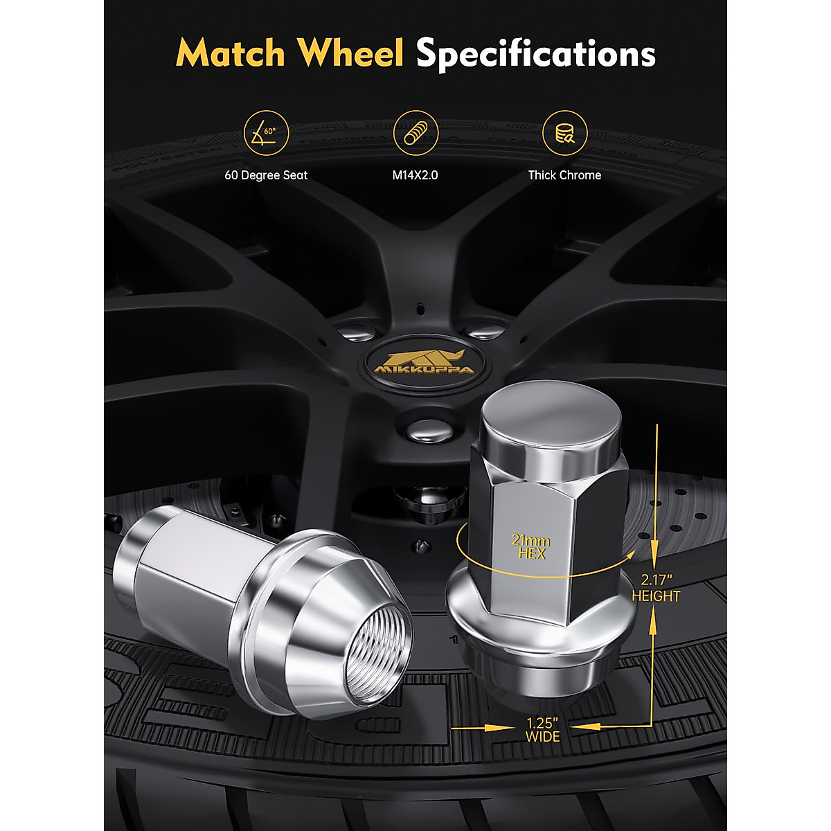 MIKKUPPA M14x2.0 Lug Nuts - Replacement for 2003-2014 Ford F150 Expedition Lincoln Navigator Factory Wheels - 24pcs 13/16 Hex 2 Inch Chrome OEM Factory Style Large Acorn Seat Lug Nuts