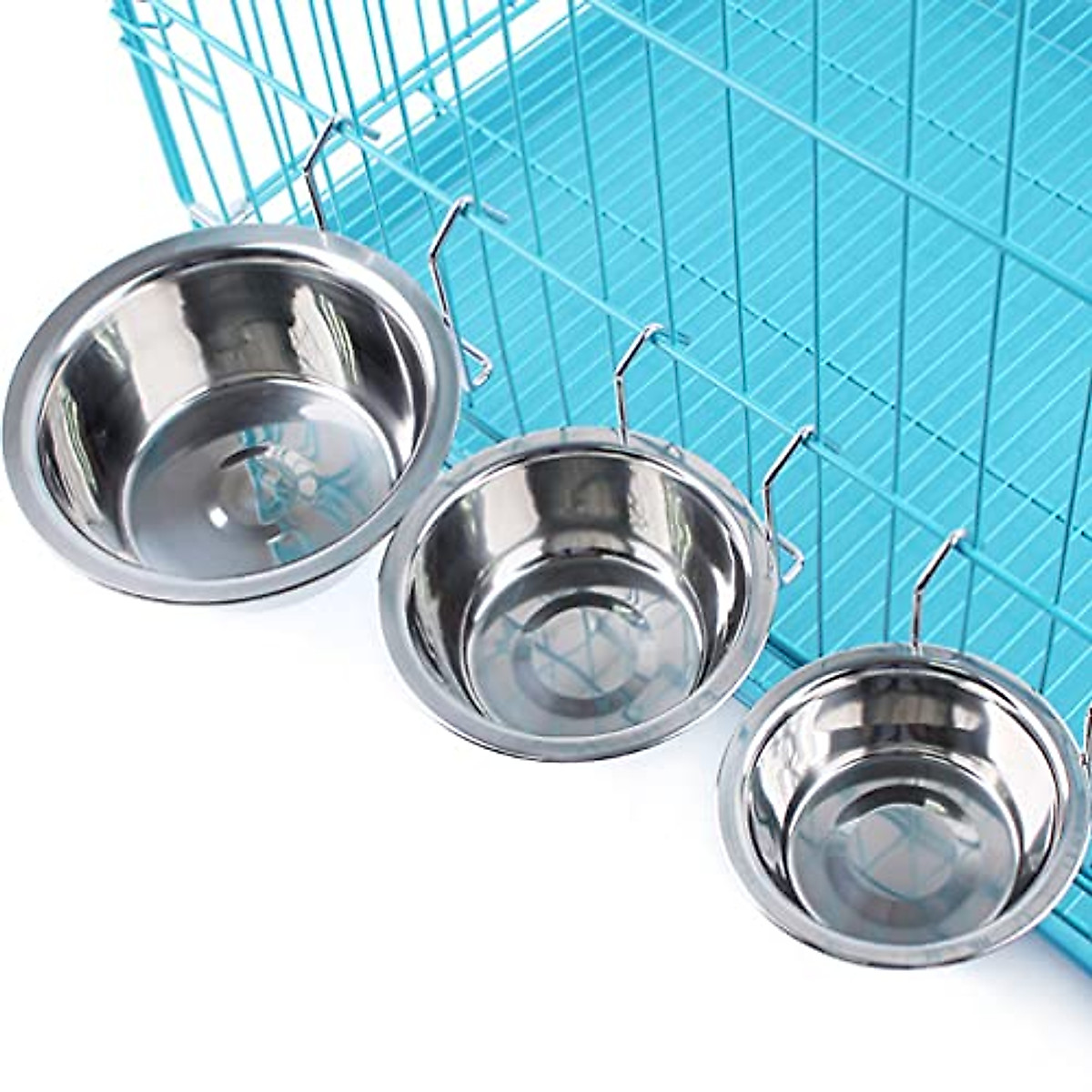 Generic 2 Sets Stainless Steel Pet Feeder Hanging Parrot Bowls Dog Water Container Bird Cage Accessories for Pet Dog Cat Bird Size M