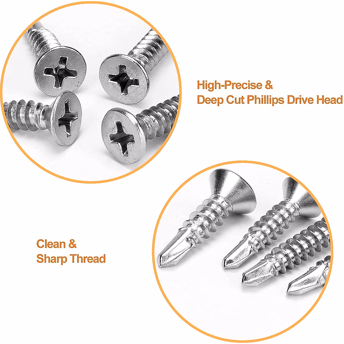 Guard4U 300Pcs 7-Size 410 Stainless Steel #8 SAE Flat Head Phillips Self Drilling Screws Sheet Metal Tek Screws Assortment Kit, Modified Truss Head Self Driller- #8 x 1/2" to #8 x 2"