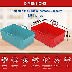 2-Pack Air Fryer Silicone Liners, 8.5 Inch Reusable Silicone Air Fryer Pots, for Ninja Foodi Dual Basket DZ201/DZ401 8QT 10QT Air Fryer, Food Safe Air Fryer Accessories, Air Fryer Basket