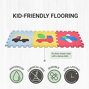 Tadpoles 16 Tiles Transportation Playmat for Kids | Interlocking Tiles with 16 Border Pieces | Soft EVA Foam | Safe & Durable | Total Floor Coverage 50” x 50” | Ages 3 & Up | Multicolor