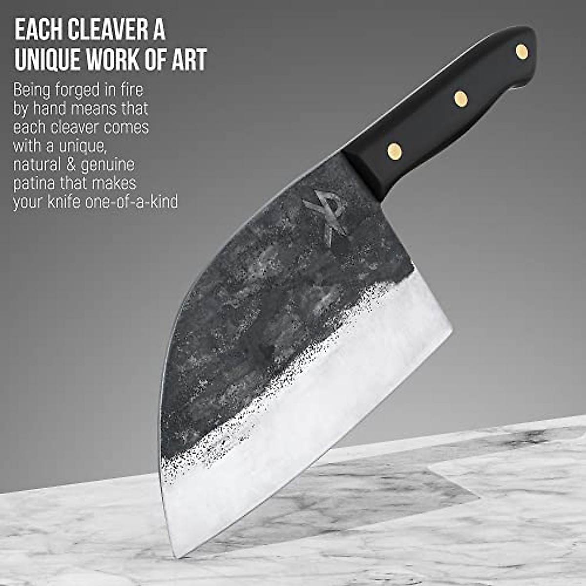 Kitchen perfection Meat Cleaver Kitchen Knife -Professional 7" Serbian Chef Knife –HandForged in Fire, High-Carbon Steel– Razor Sharp Cleaver Knife Chopping Knife w/Canvas Sheath,Unique Patina Looks