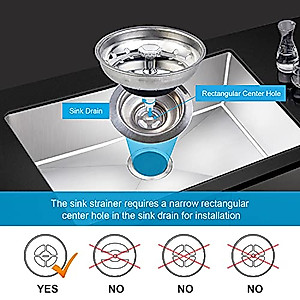 CORNERJOY 2 PCS Kitchen Sink Strainer and Stopper Combo Basket Replacement for Standard 3-1/2 inch Drain,Stainless Steel Basket with Rubber Stopper Bottom