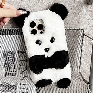 for Samsung A04/A04s Furry Phone Case, Super Cute Plush Panda Sweet Animal Cartoon Lovely Stuffed Toy Soft Hair Fluffy Fuzzy Fur Protective Case