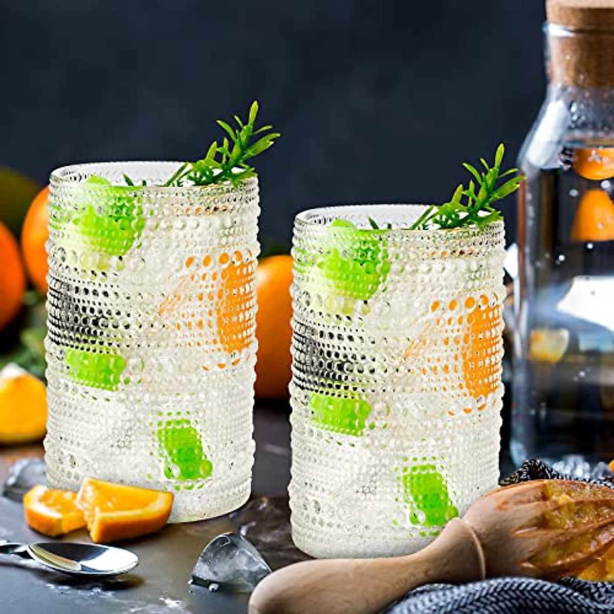 Hobnail Drinking Glasses 13 oz Cocktail Glasses Vintage Glassware Old Fashioned Drinking Glasses Embossed Glassware Cups for Beverage, Water, Wine, Beer, Juice, Mixed Drinkware (Clear, 12 Set)