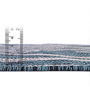 Unique Loom Outdoor Botanical Collection Area Rug - Leaf (6' 1" x 9' Rectangle, Teal/ Ivory)