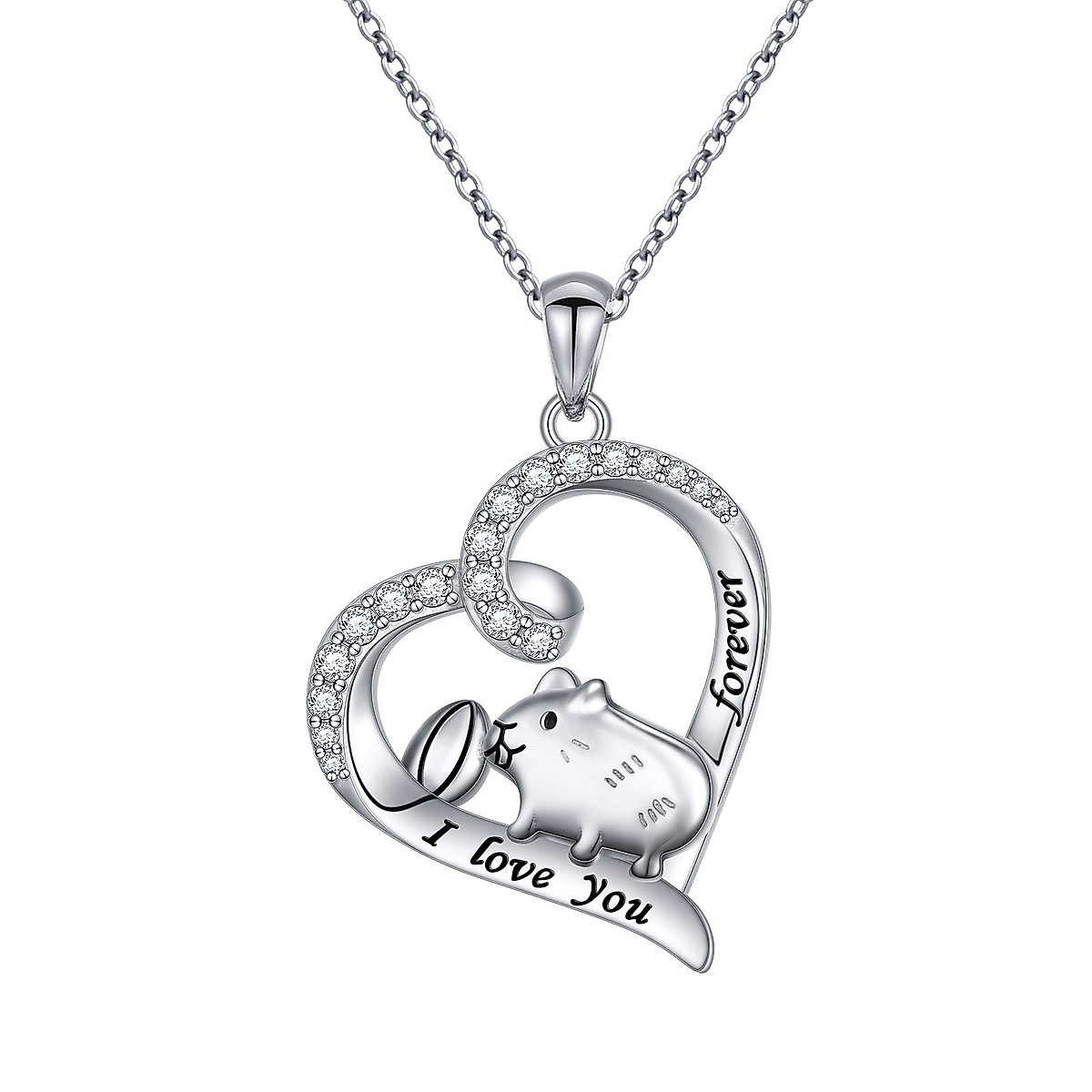 925 Sterling Silver Cute Pet Animal I Love You Forever Gerbil Chinchilla Guinea Pig Hamster Heart Pendant Necklace Birthday Jewelry for Women Daughter, 18 inch