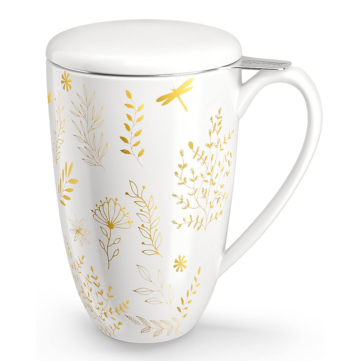 immaculife Tea Cup with Infuser and Lid Tea Mug with Lid - Teaware with Filter 16oz Halloween/Birthday Gift, Platinum Print