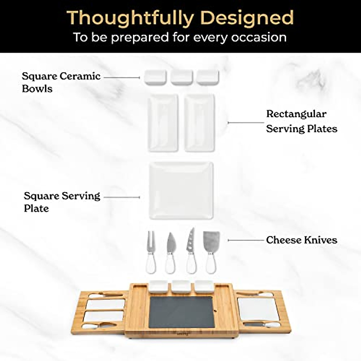 SMIRLY Bamboo Cheese Board and Knife Set: Extra Large Charcuterie Board Set & Accessories, Unique House Warming Gifts, New Home, Anniversary Wedding Gifts for Couple, Bridal Shower Gift for Women