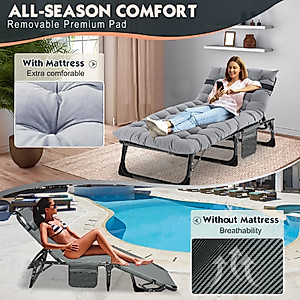 MOPHOTO Folding Lounge Chair 5-Position, Folding Cot, Portable Outdoor Folding Chaise Lounge Chair for Sun Tanning, Perfect for Pool Beach Patio Sunbathing