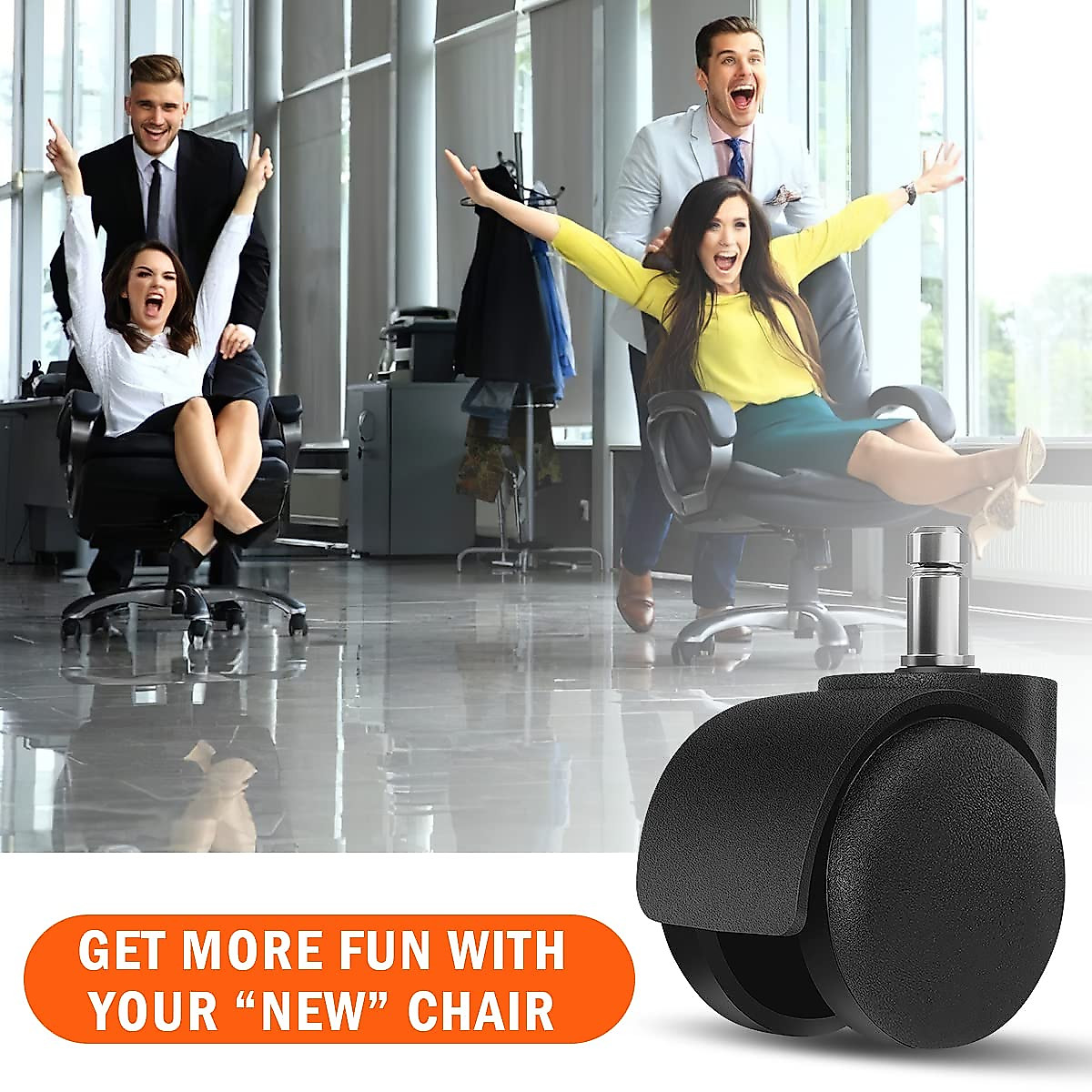 Office Chair Wheels - 2 Inch Chair Caster Wheel Set of 5, Heavy Duty Chair Wheel Replacement Supports 1000 lbs, No Noise, Suitable for Hardwood Floors and Carpets