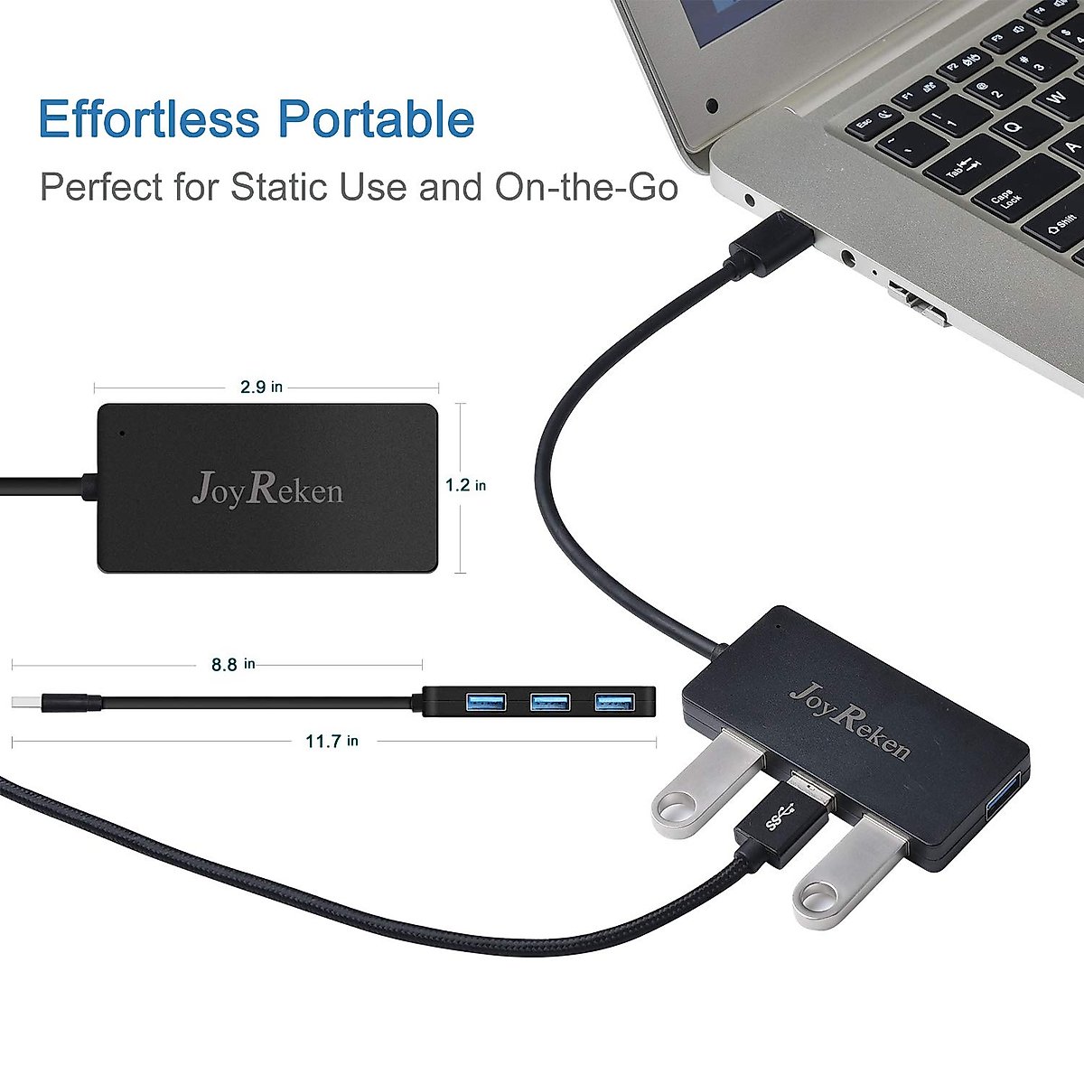 USB 3.0 Hub, JoyReken Ultra Slim 4-Port USB 3.0 Data Hub Portable Super Speed for MacBook, Mac Pro/Mini, iMac, XPS, Surface Pro, Notebook, PC, USB Flash Drives, Mobile HDD, and More[Upgraded]