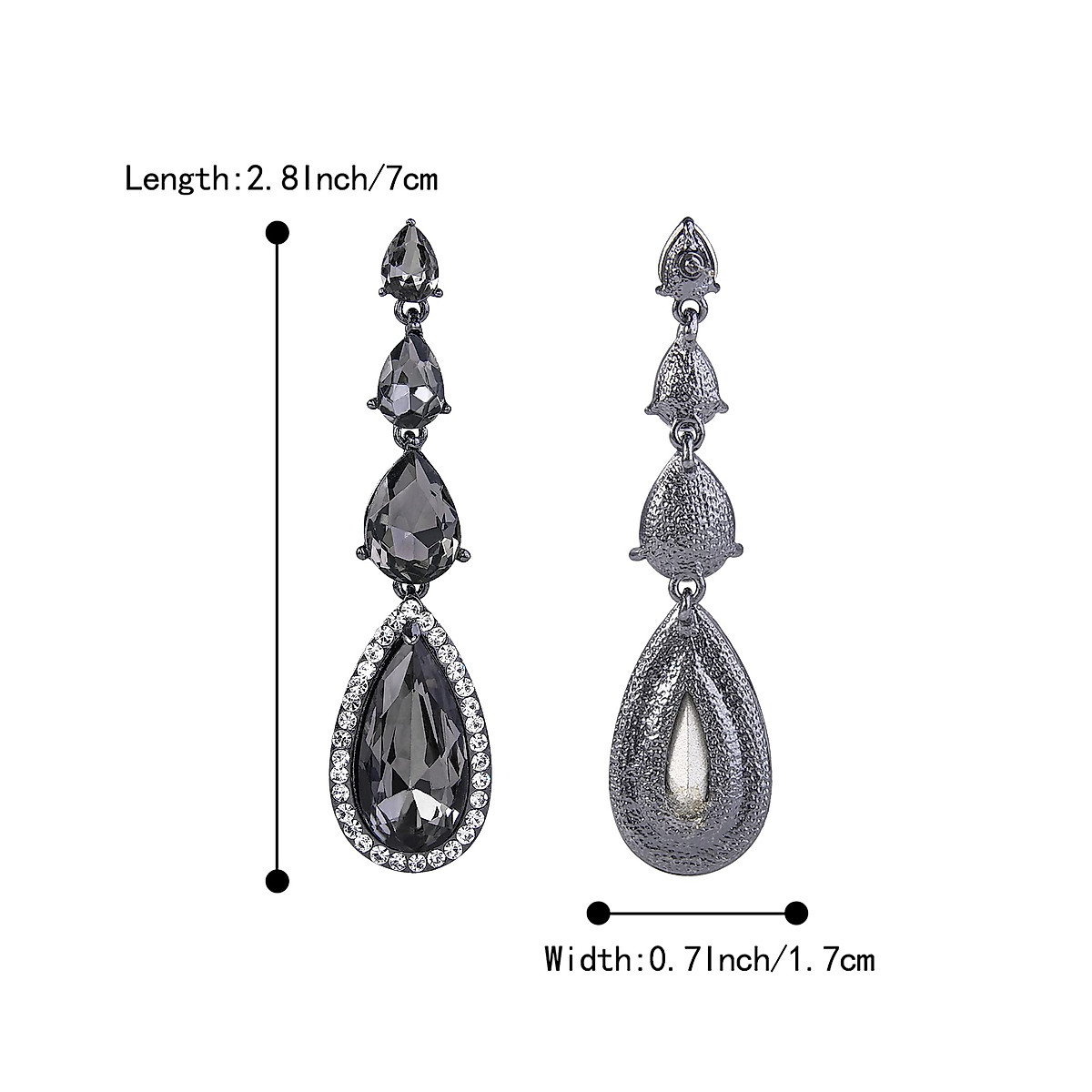 BriLove Wedding Bridal Dangle Earrings for Women Elegant Multi Teardrop Long Chandelier Earrings Grey Black-Silver-Tone