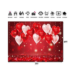 LTLYH 7x5ft Valentine's Day Backdrop Valentine's Day Red Love Heart Balloon Decor Banner Background Valentines Photo Backdrop Valentines Party Supplies 126