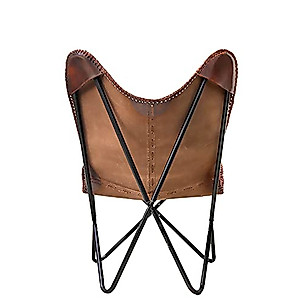 Classy Handmade Dark Brown Leather Butterfly Chair Living Room- Side Hand Stich Leather Chair-Handmade with Powder Coated Folding Black Iron Frame (Cover with Folding Frame)