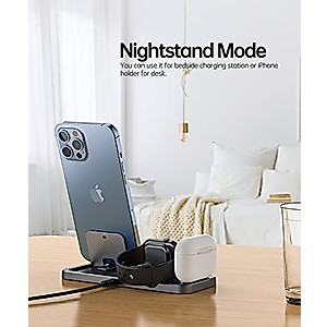 LERCIOR Apple Devices Portable Three-in-one Charging Station Apple Watch 7/6/SE/5/4/3/2/1 Charger Stand, iPhone AirPods Pro 3/2/1 Charging Base Foldable Charger-Gray