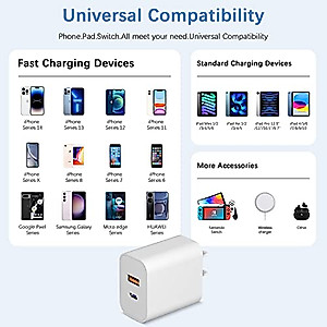 [3 Pack] USB C Wall Charger, 20W Dual Port PD Power Adapter Fast Charging Block for iPhone 14/14 Pro/14 Pro Max/14 Plus/13/12/11, XS/XR/X, iPad Pro, Google Pixel, Samsung Galaxy and More