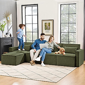 ELUCHANG 93" Modular Sectional Sofa Couch,4 Seat Sofa Convertible Modern Boucle L-Shaped Sofa with Reversible Chaise,High Supportive & Soft Sponges Comfy Sectional Sleeper Sofa for Living Room, Green