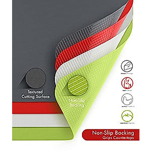 Dexas Heavy Duty Grippmat Flexible Cutting Board Set of Four, 5.5 x 8, Gray, Red, White, Green