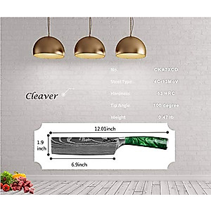 CULITECH Nakiri Knife, 7 inches Sharp Laser Damascus Pattern Chef Knife with Resin Handle and Sheath,Utility Kitchen Knife for Kitchen and Restaurant used