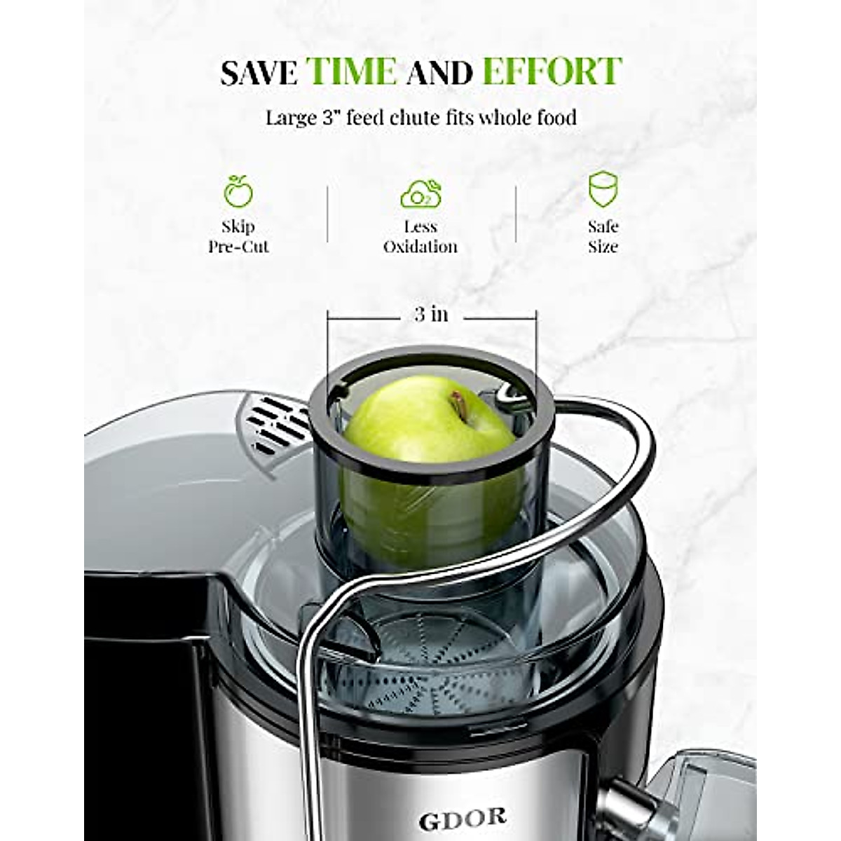 Juicer Machines with 1000W Motor, GDOR Extra Wide 3” Feed Chute Juicer, Juice Extractor for Whole Fruits and Vegetables, Easy to Clean Juice Maker, Centrifugal Juicer, BPA-Free, Anti-Drip, Silver