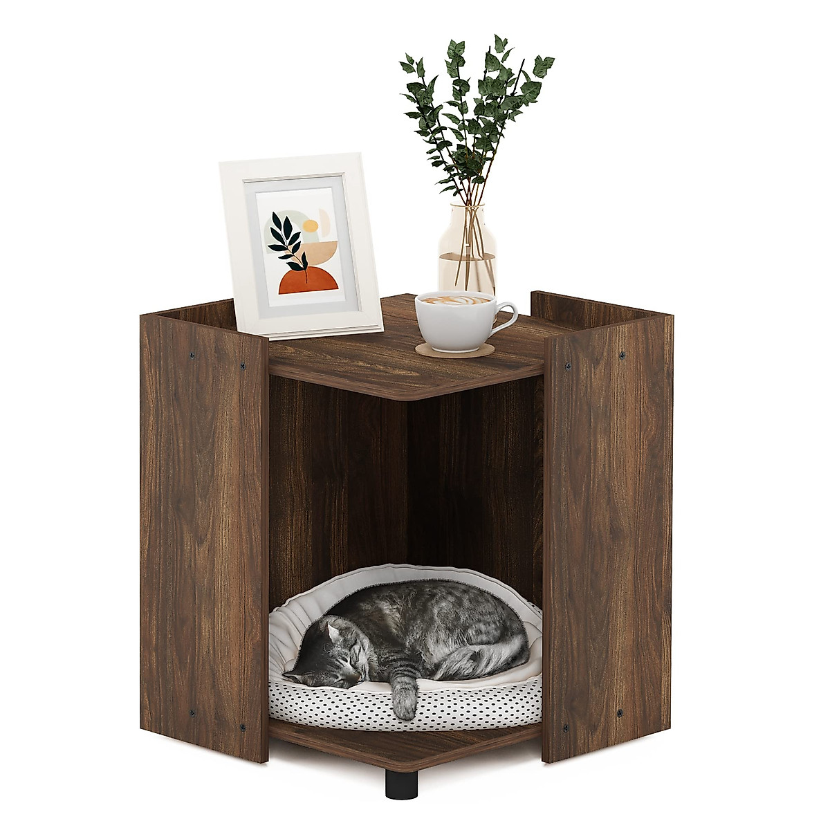 Furinno Peli Cat Litter Box Enclosure, Small, Columbia Walnut