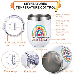 Nuenen Teacher Gifts for Women Teacher Appreciation Gifts It Takes a Big Heart to Shape Little Wine Tumbler 12 oz Stainless Steel Tumbler for Christmas End of Year Graduation Birthday Gifts