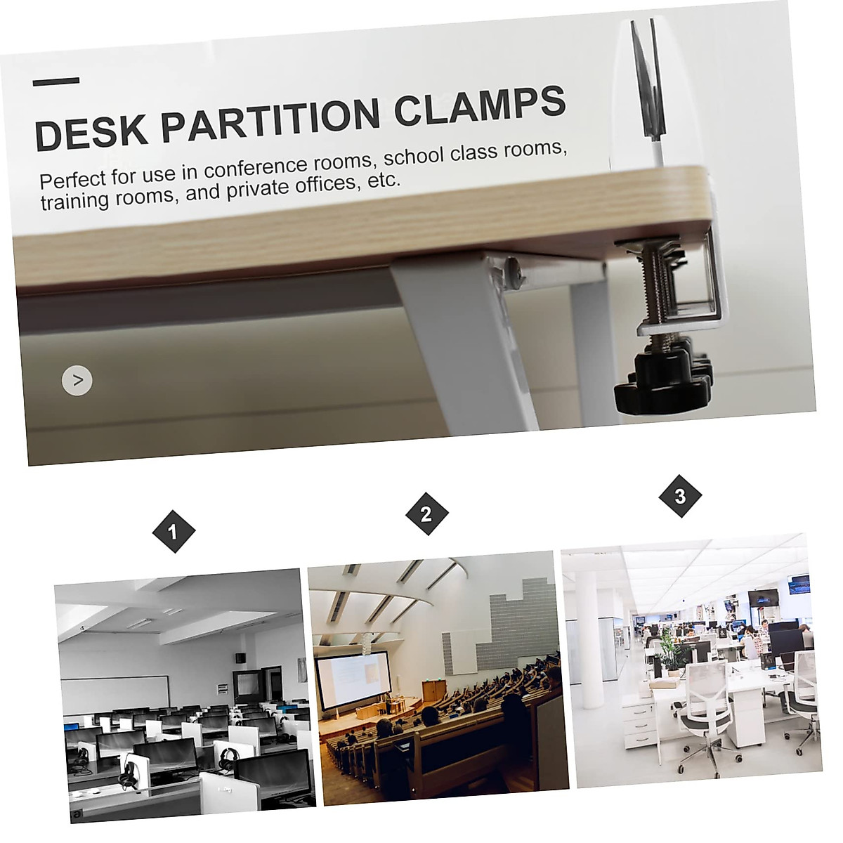 2pcs Bezel retaining Clip Office Desk Partition Support Screen Clip Holder Tables Adjustable Office Desk Tabletop Partition Clamp Protective Screen Aluminum Alloy No Punching