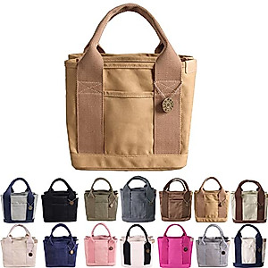 PIPLYKI Japanese Handmade Large Capacity Multi Pocket Handbag,Waterproof Canvas Tote Bag for Women,for Work Travel (Khaki)