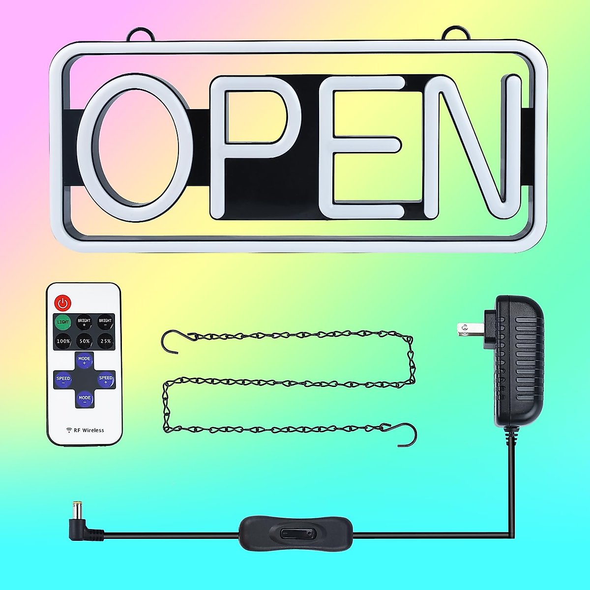 Led Open Sign, 21×10 inch Neon Open Sign with Remote, Color Changing & Scrolling Modes, Adjustable Brightness and Speed RGB Open Signs for Business Bar Restaurant Hotel Storefront Window