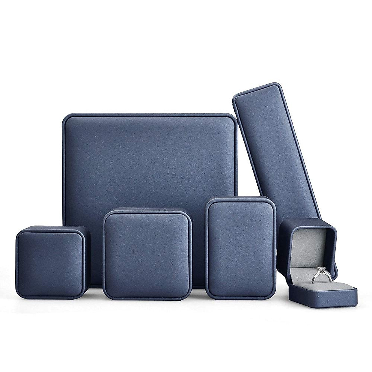 Woodten Blue Round Corner Earrings Gift Box PU Leather Jewelry Earring Gift Packaging Box