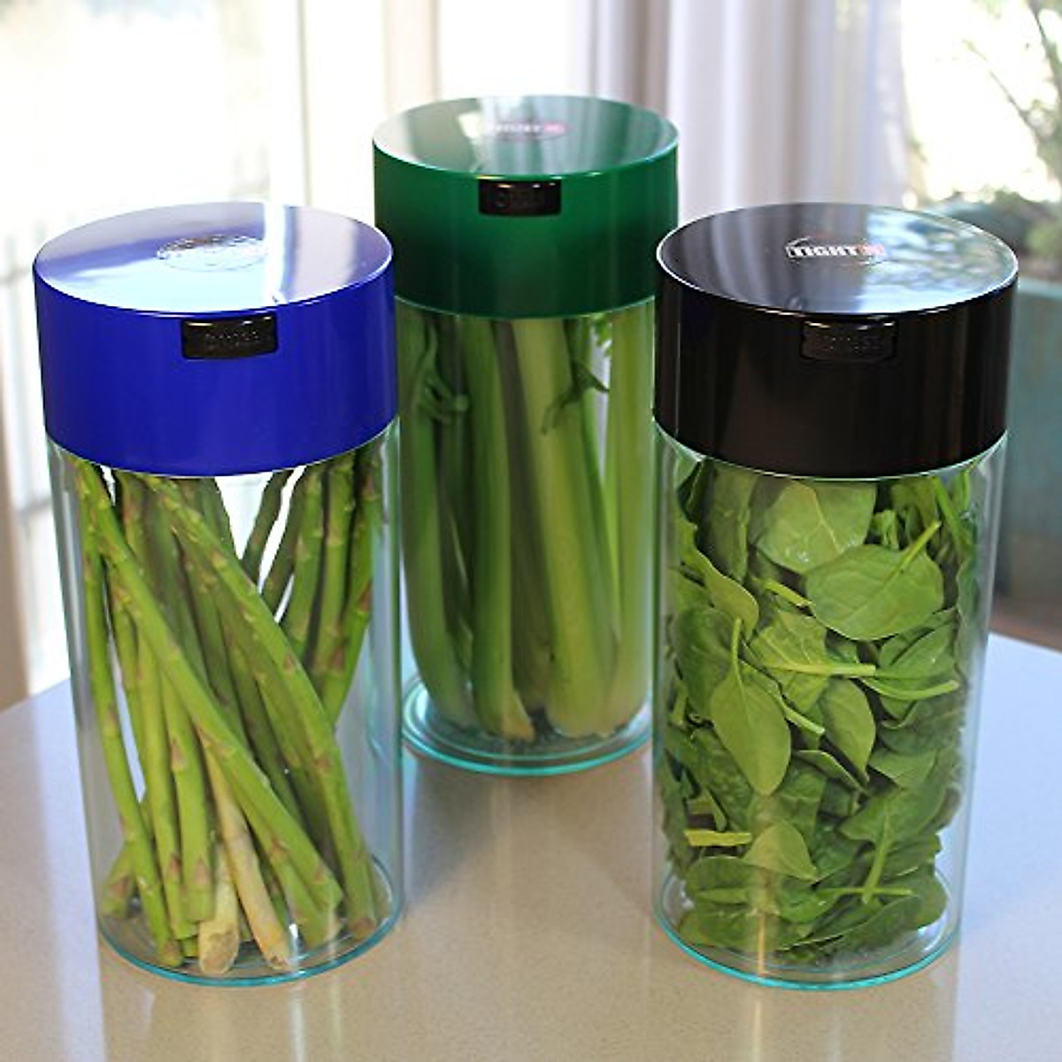 Tightvac - 5oz to 24 Ounce - Patented Airtight Container | Multi-use Vacuum Container Works as Smell Proof Containers for Herbs and Dry Goods. Blue Clear