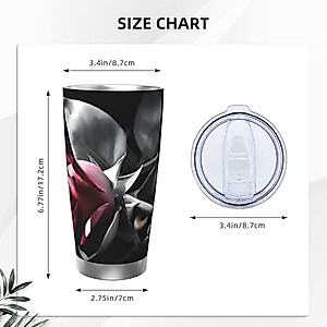 jshmgchw 3d Gothic Black Roses 20oz Tumbler, Car Cup With Lid And Straw, Spill-Proof, Stainless Steel Double Wall Vacuum Insulated Reusable Coffee Travel Mug, For Cold Drinks, Hot Beverage