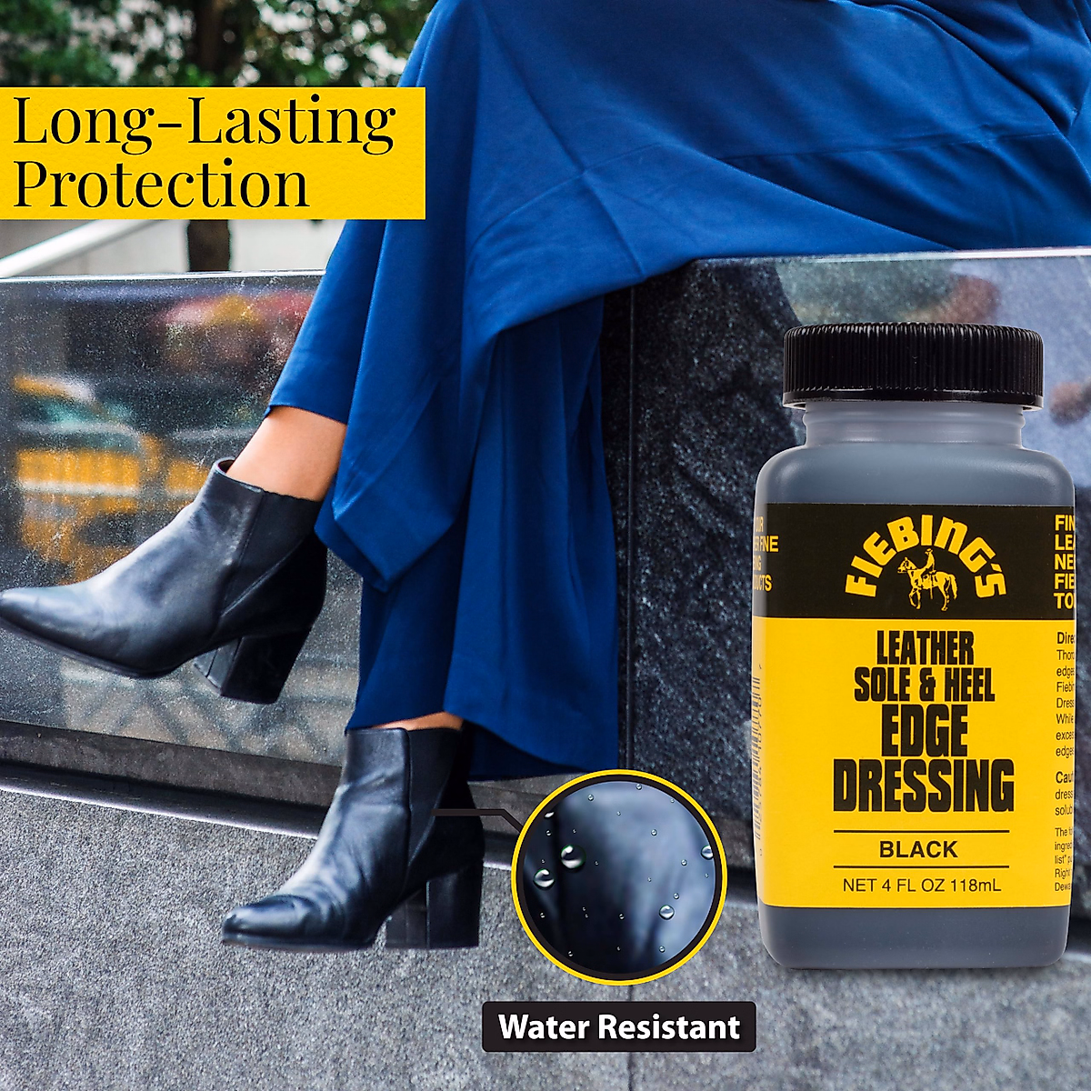 Fiebing's Leather Sole & Heel Edge Dressing, Black/Brown 2-Pack - Color Coats Leather Shoe Edges - 4 oz