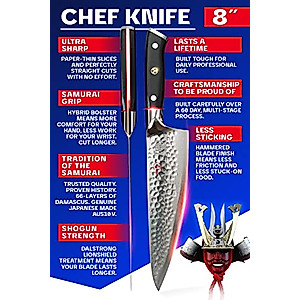 DALSTRONG Chef Knife - 8 inch Blade - Shogun Series ELITE - Damascus - Japanese AUS-10V Super Steel - G10 Black Handle - Razor Sharp Kitchen Knife - Professional Full Tang Knives Chef's Knife - Sheath