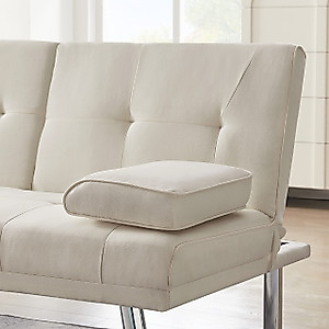 Verfur Modern Convertible Folding Futon Sofa Bed with Removable Armrests, Linen Fabric Upholstered Adjustable Recliner Couch Daybed Loveseat with 2 Cup Holders for Living Room Furniture Sets