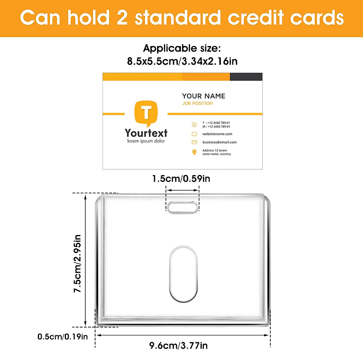 Cobee Hard 2 Card Badge Holder,2 Pieces Heavy Duty ID Card Protector Clear Acrylic Badge Holder with Thumb Hole Plastic Badge Protector Case for Driver Licenses Passes Office School(Horizontal)