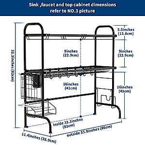 MOUKABAL Over The Sink Dish Drying Rack, Over Sink Dish Drying Rack with 2 Tier Utensil Holder,Large Stainless Steel Dish Racks for Kitchen Counter(2 Tier Black)