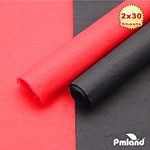 PMLAND Premium Quality Gift Wrapping Paper - Black and Red - 20 Inches x 26 Inches 60 Sheets