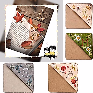 Personalized Hand Embroidered Corner Bookmark，Hand Stitched Felt Corner Bookmark,Cute Flower Letter Embroidery Bookmarks for Book Reading Lovers Meaningful Gift（4 PCS）